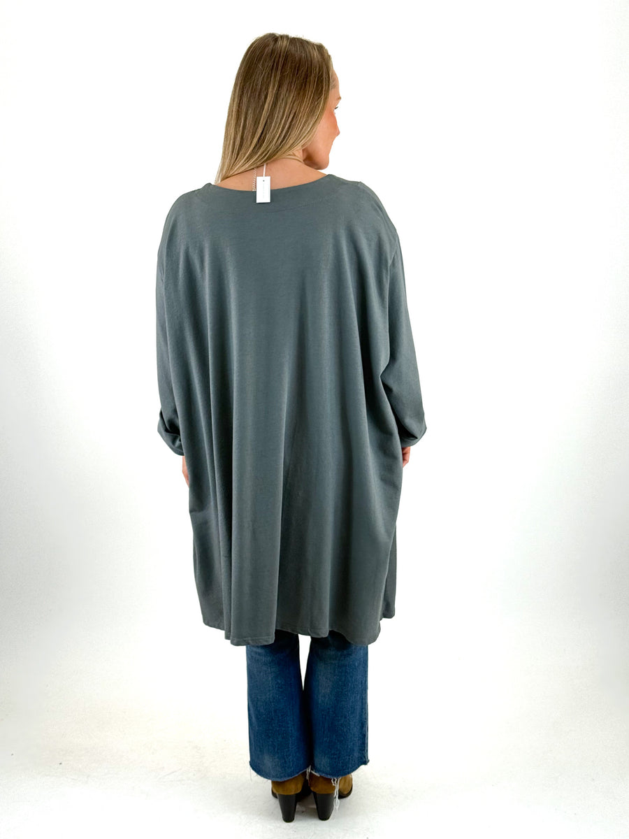 Made in Italy Lagenlook Emma Jersey Pocket top Top Charcoal. 92166